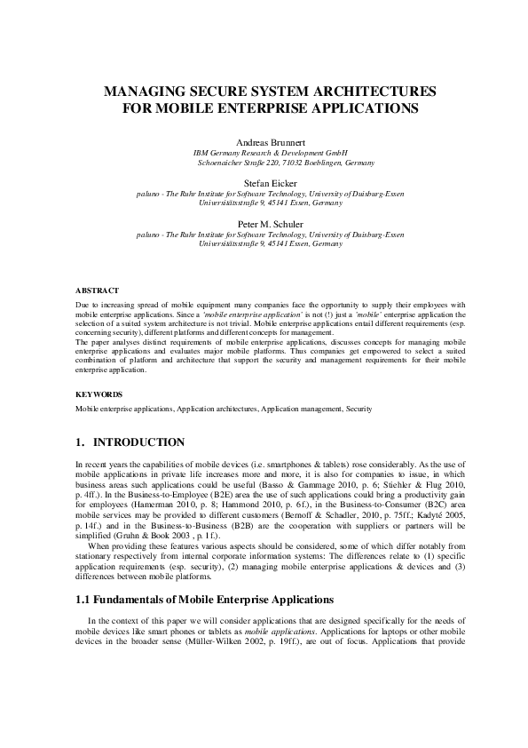 Managing Secure System Architectures For Mobile Enterprise Applications