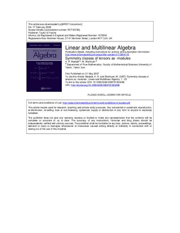 (PDF) Symmetry classes of tensors as sln-modules