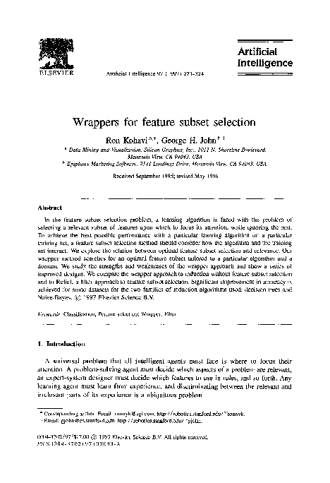 (PDF) Wrappers for feature subset selection (PDF) Wrappers for feature subset selection