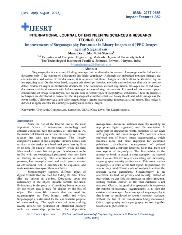 Pdf Improvements Of Steganography Parameter In Binary Images And Jpeg