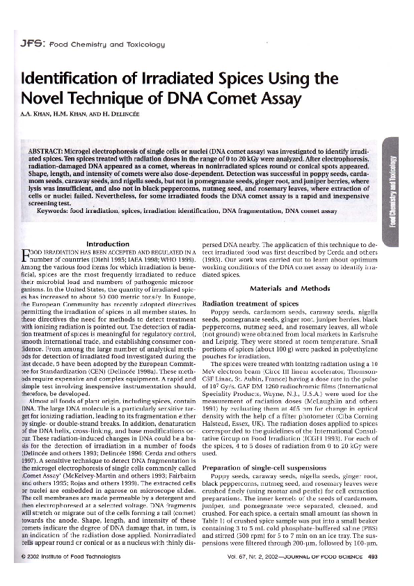 (PDF) Identification of radiation treatment of spices by DNA comet assay