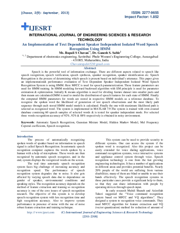 (PDF) An Implementation of Text Dependent Speaker Independent Isolated Word Speech Recognition ...