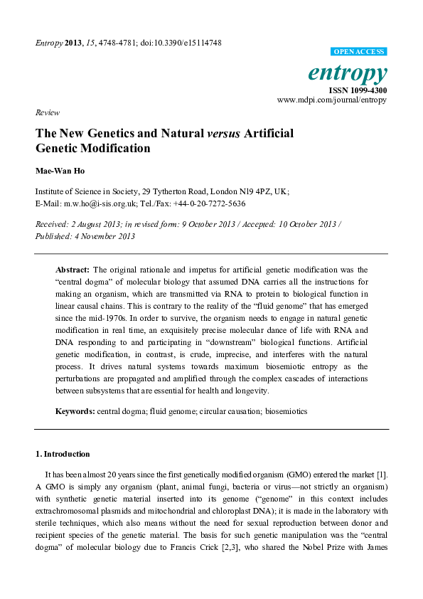 (PDF) the new genetics and natural versus artificial genetic modification