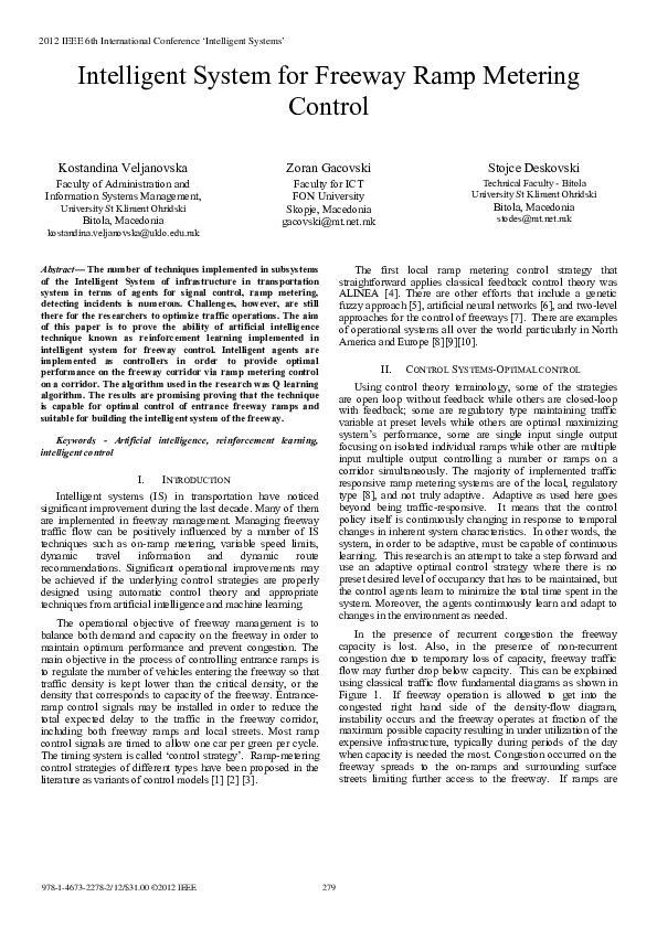 Pdf Intelligent System For Freeway Ramp Metering Control