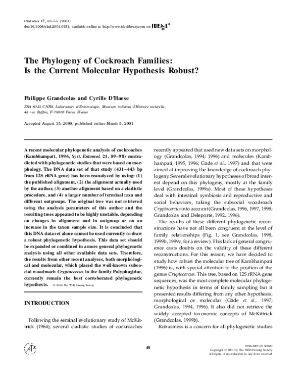 (PDF) The Phylogeny of Cockroach Families: Is the Current Molecular ...