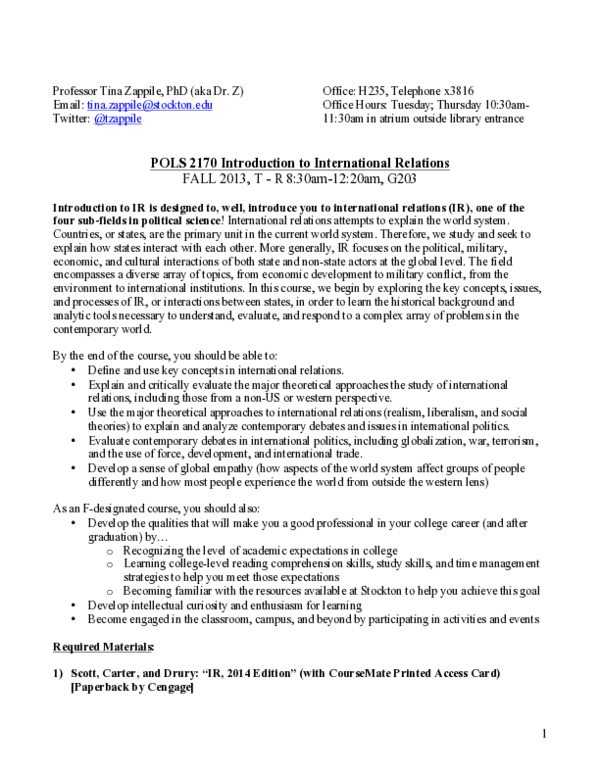 Introduction to International Relations with Statecraft Syllabus