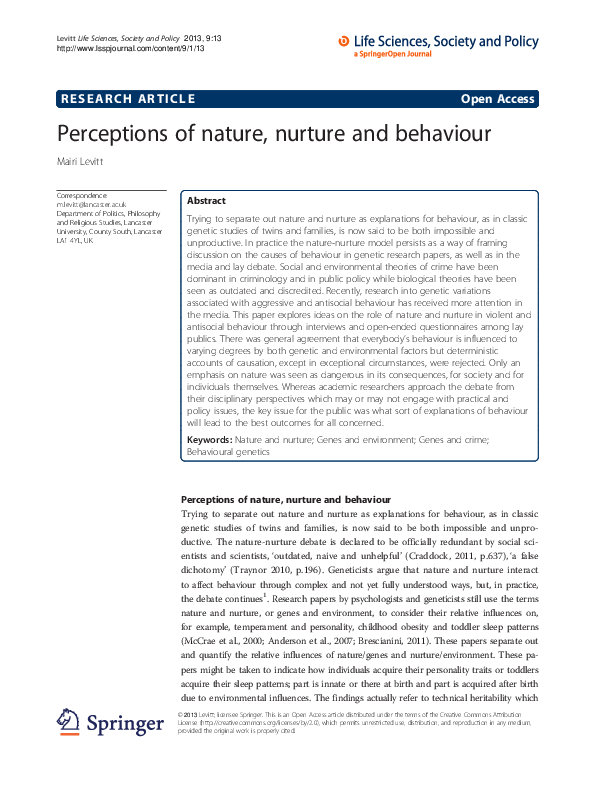 (PDF) Perceptions of nature, nurture and behaviour