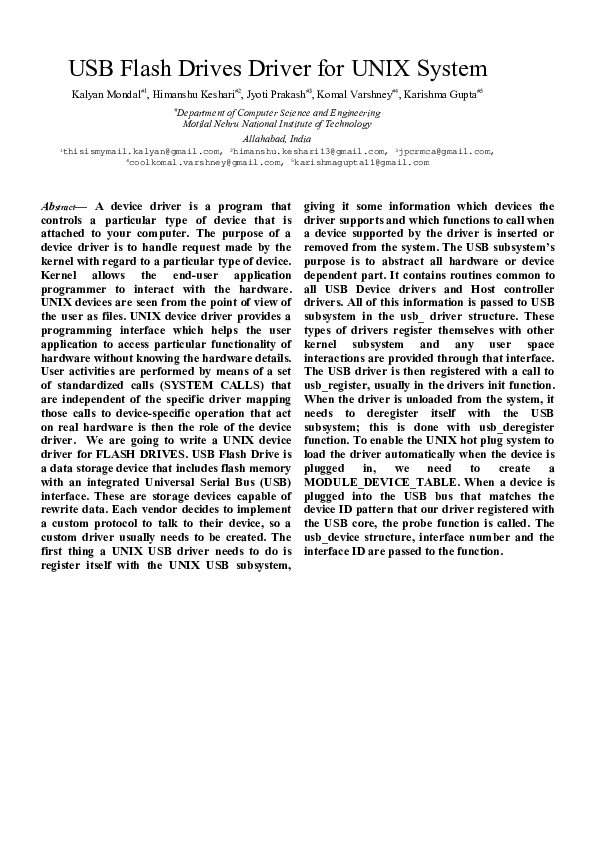 (DOC) USB Flash Drives Driver for UNIX System