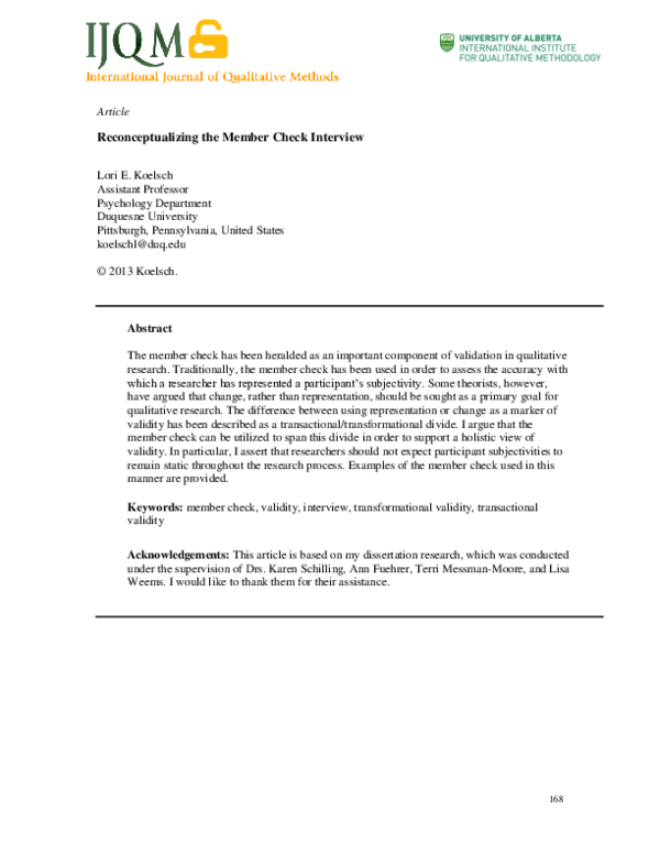 (PDF) Reconceptualizing the member check interview