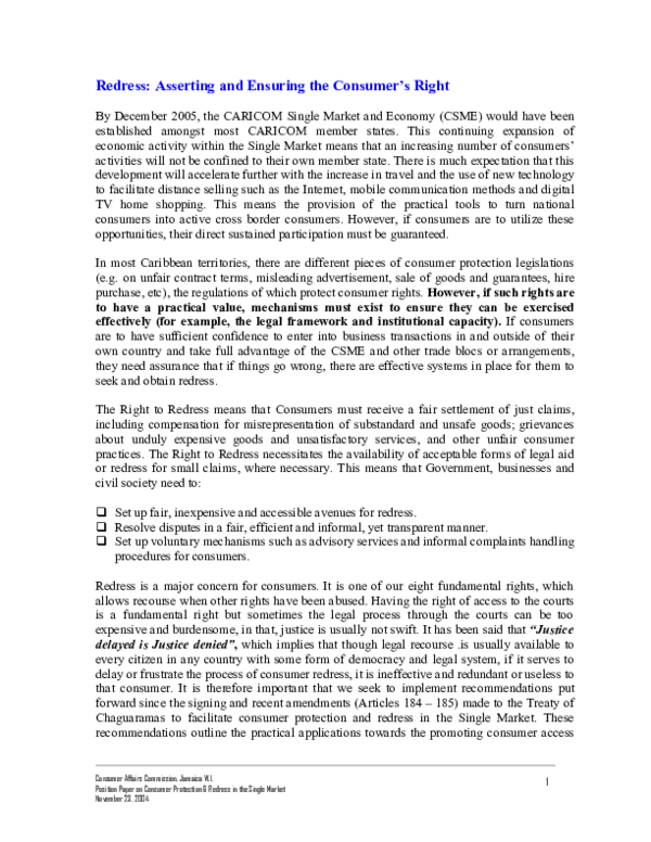 (PDF) CAC Position Paper - Redress in the Single Market