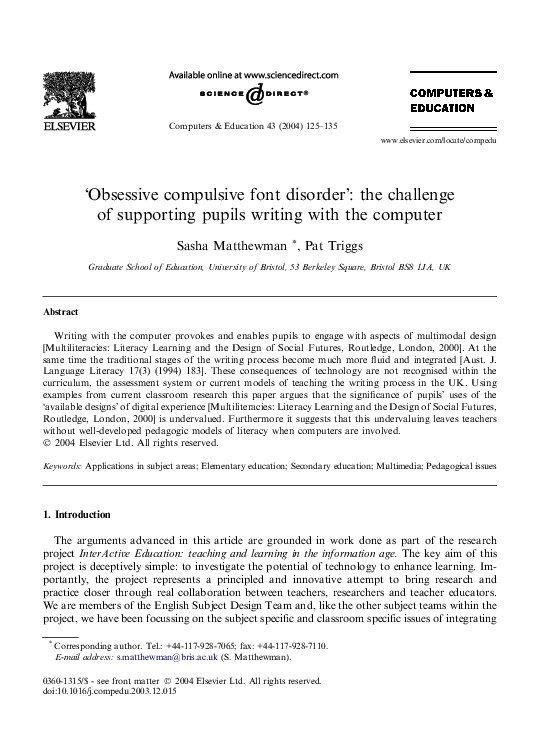 (PDF) Obsessive compulsive font disorder': the challenge of supporting ...