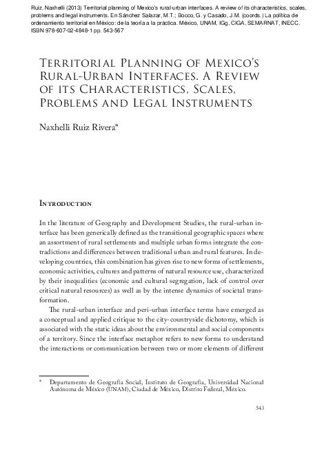 (PDF) Territorial planning of Mexico's rural-urban Interfaces. A review ...
