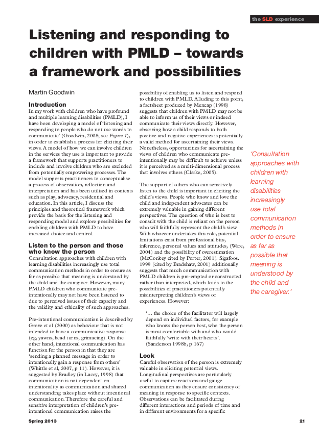 (PDF) Listening and Responding to Children with PMLD - towards a ...