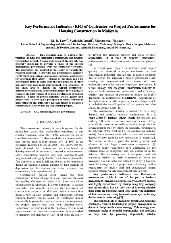 (PDF) Key Performance Indicators in Construction Quality Management ...