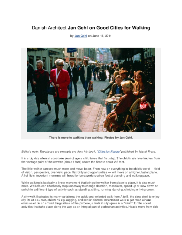 (PDF) Danish Architect Jan Gehl on Good Cities for Walking