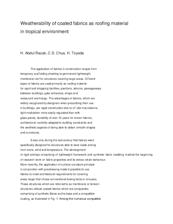 (PDF) Weatherability of coated fabrics as roofing material in tropical ...