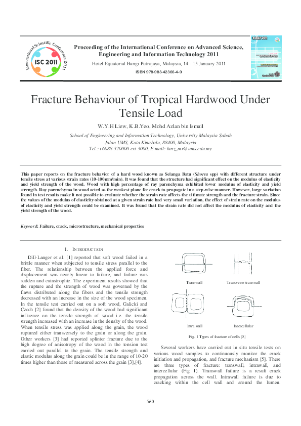 Pdf Fracture Behaviour Of Tropical Hardwood Under Tensile Load
