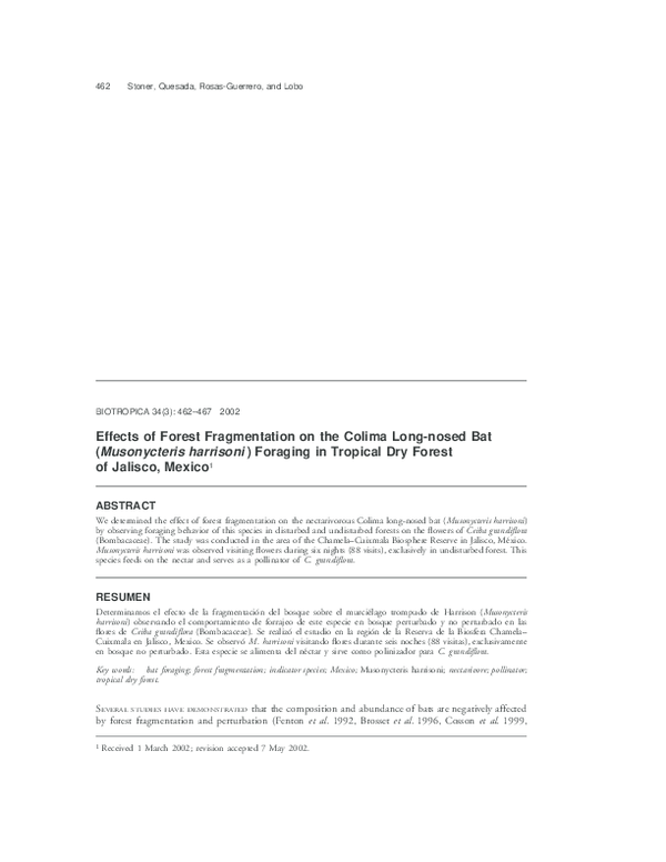 (PDF) Effects of forest fragmentation on the Colima long-nosed bat ...