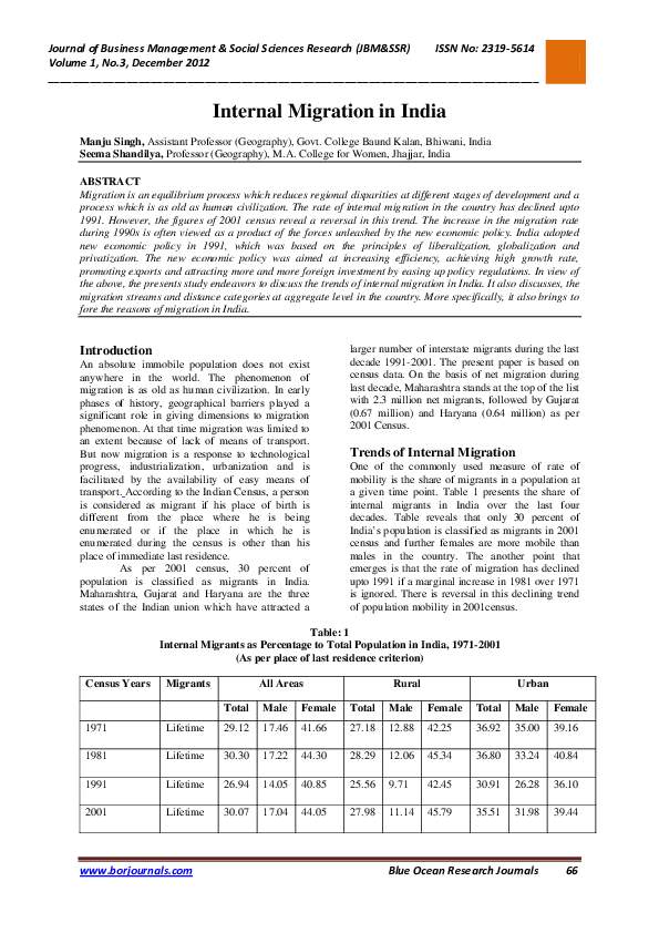 (PDF) Internal Migration in India