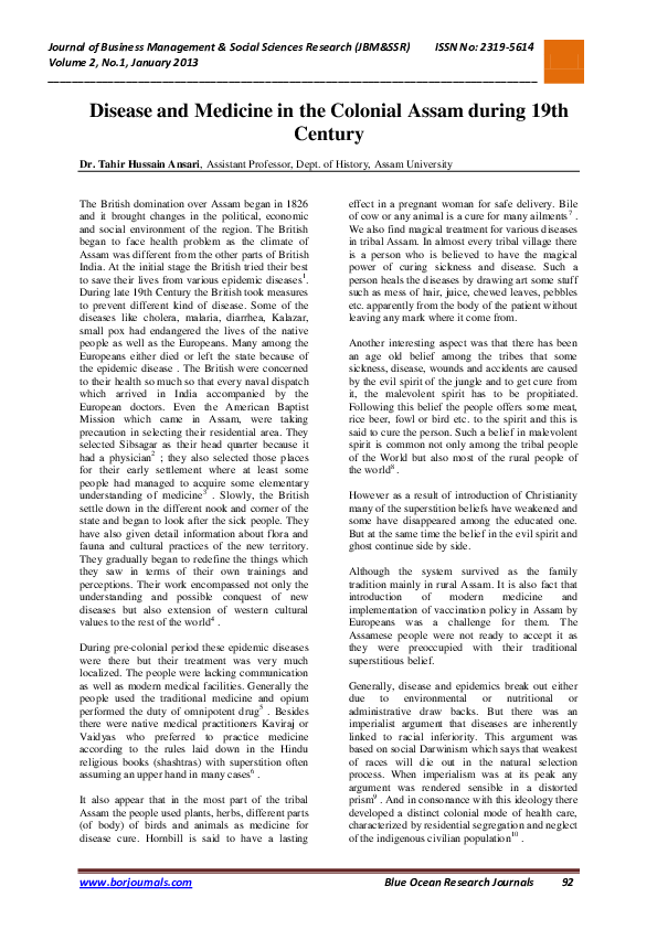 (PDF) Disease and Medicine in the Colonial Assam during 19th Century