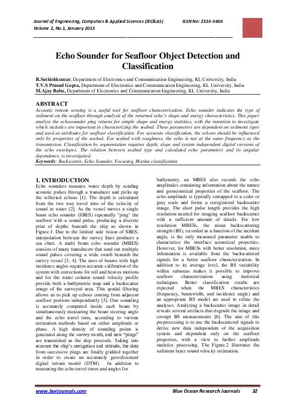 (PDF) Echo Sounder for Seafloor Object Detection and Classification