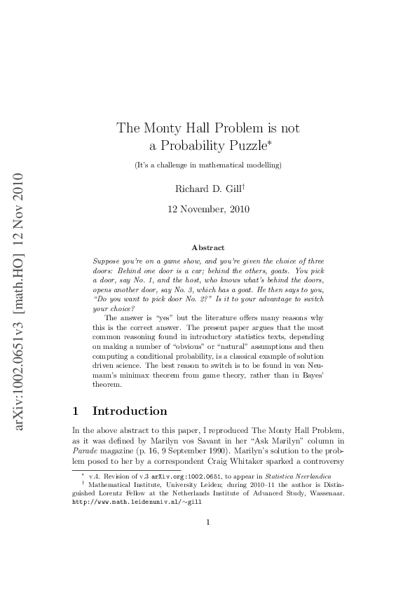 (PDF) The Monty Hall problem is not a probability puzzle (It's a ...