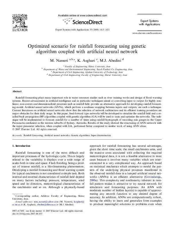 Optimized Scenario For Rainfall Forecasting Using Genetic Algorithm Coupled With Artificial