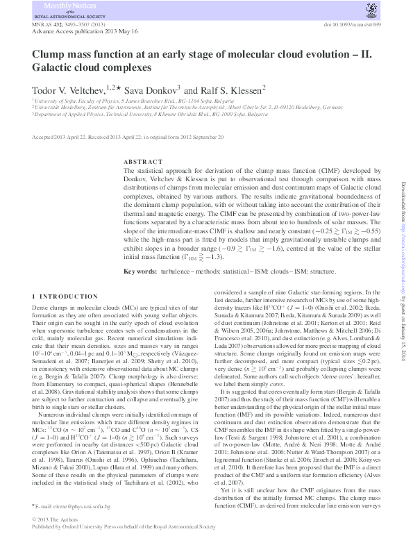(PDF) Clump mass function at an early stage of molecular cloud ...