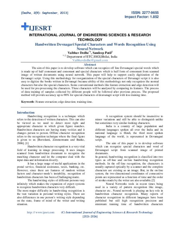 Pdf Handwritten Devnagari Special Characters And Words Recognition
