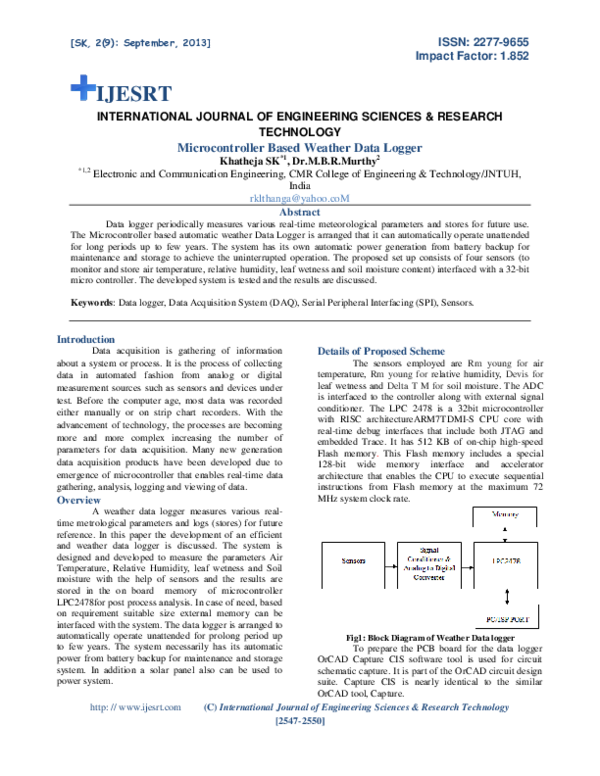 (PDF) Microcontroller Based Weather Data Logger. (PDF) Microcontroller Based Weather Data Logger.