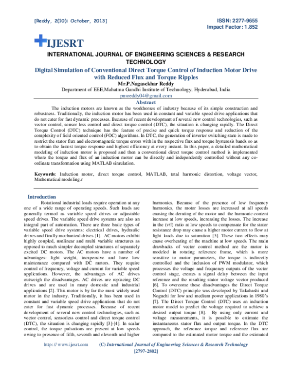 Pdf Digital Simulation Of Conventional Direct Torque Control Of Induction Motor Drive With