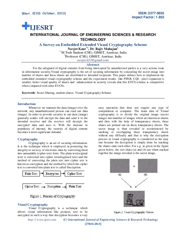 Pdf A Survey On Embedded Extended Visual Cryptography Scheme