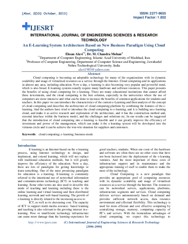 Pdf An E Learning System Architecture Based On New Business Paradigm Using Cloud Computing