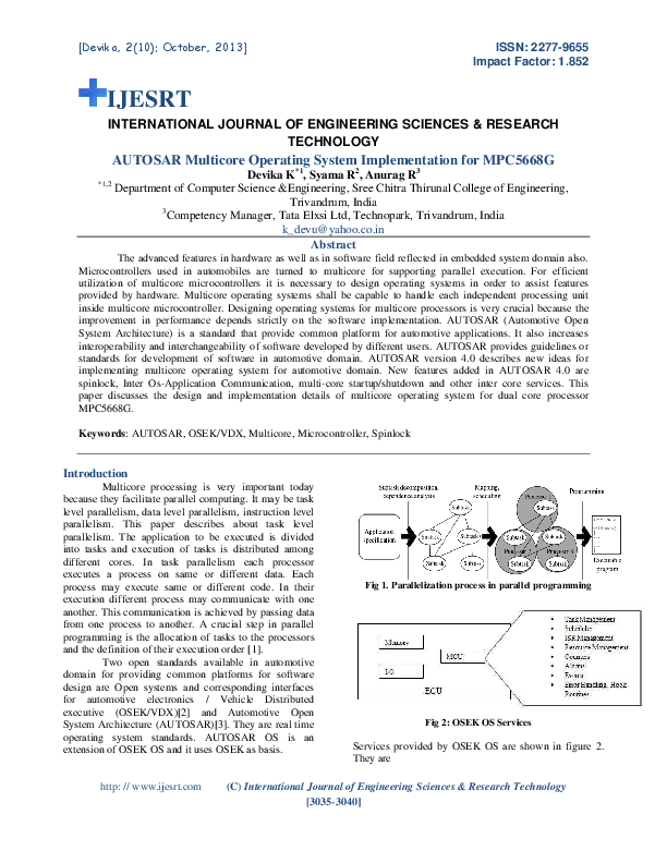 Pdf Autosar Multicore Operating System Implementation For Mpc5668g