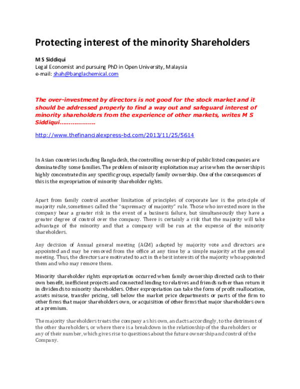(DOC) Protecting interest of the minority Shareholders