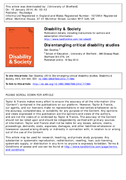 (PDF) Disentangling critical disability studies