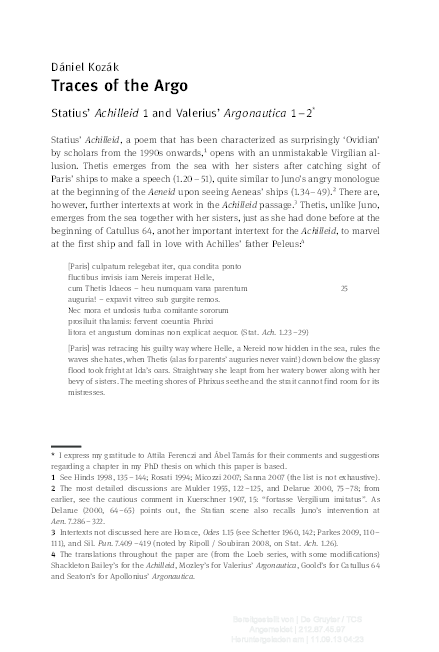 (PDF) Traces of the Argo: Statius' Achilleid 1 and Valerius ...