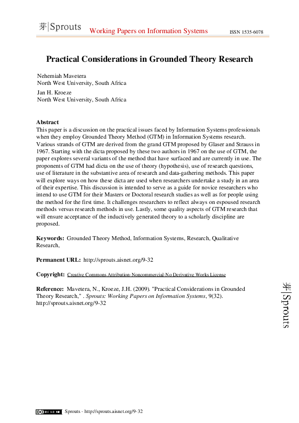 (PDF) PRACTICAL CONSIDERATIONS IN GROUNDED THEORY METHOD RESEARCH