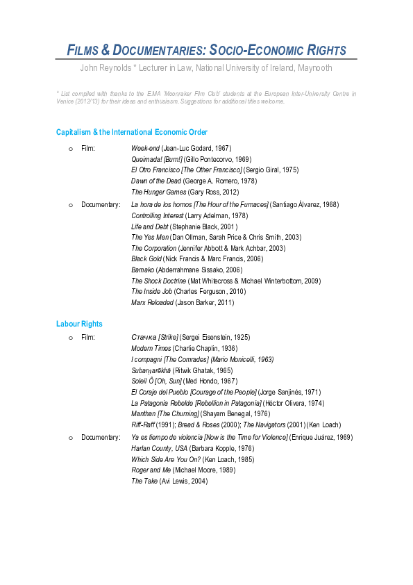 (PDF) Films & Documentaries: Socio-Economic Rights