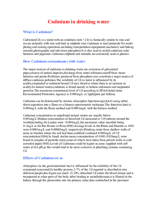 Doc Cadmium In Drinking Water