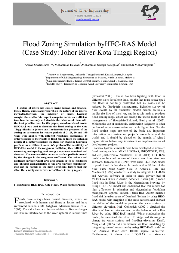 (PDF) Flood Zoning Simulation by HEC-RAS Model (Case Study: Johor River-Kota Tinggi Region)