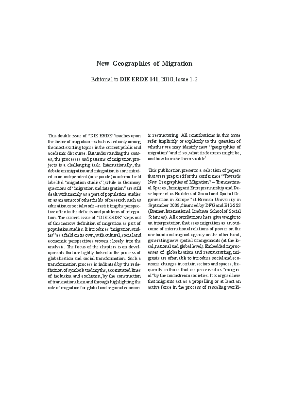 (PDF) New Geographies of Migration
