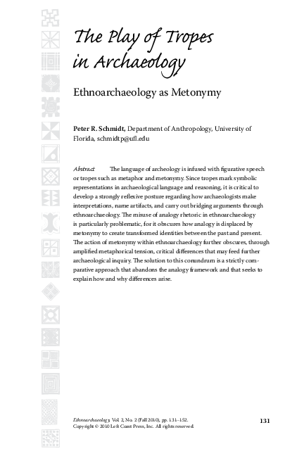 (PDF) The Play of Tropes in Archaeology: Ethnoarchaeology as Metonymy