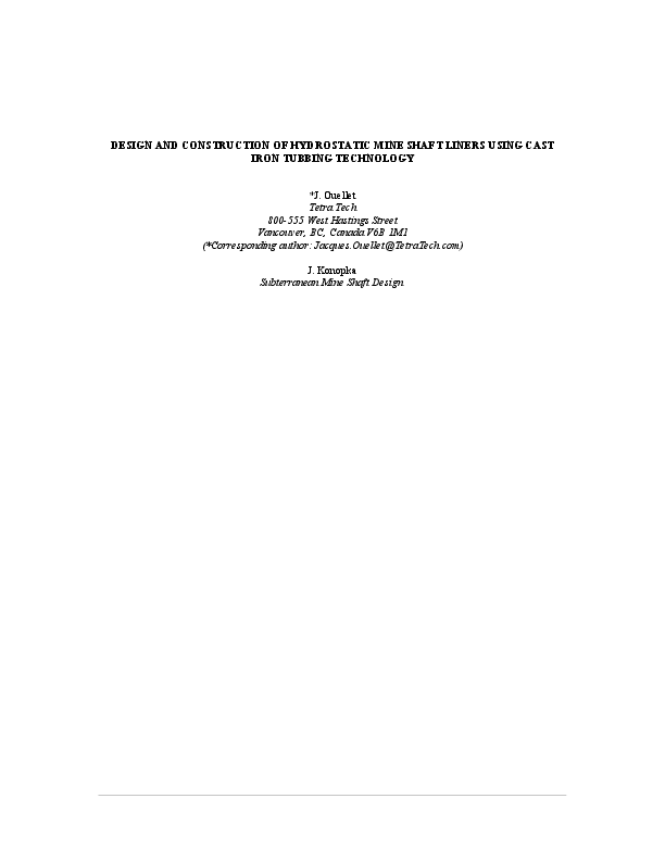 (PDF) DESIGN AND CONSTRUCTION OF HYDROSTATIC MINE SHAFT LINERS USING ...