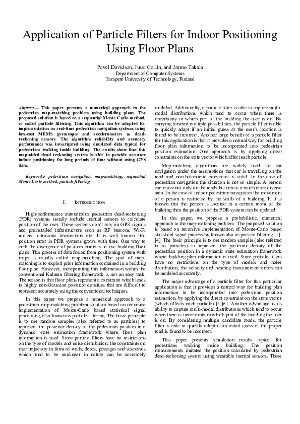 (PDF) Application of particle filters for indoor positioning using ...