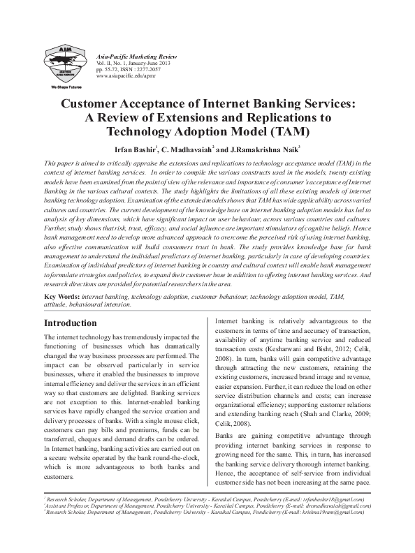 (PDF) Customer Acceptance of Internet Banking Services: A Review of Extensions and Replications ...