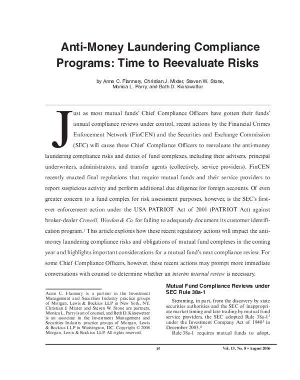(PDF) Anti-Money Laundering Compliance Programs: Time to Reevaluate Risks