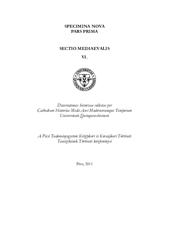 (PDF) Specimina Nova Pars Prima Sectio Mediaevalis VI (2011)