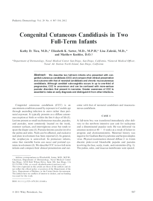 (PDF) Congenital Cutaneous Candidiasis in Two Full-Term Infants