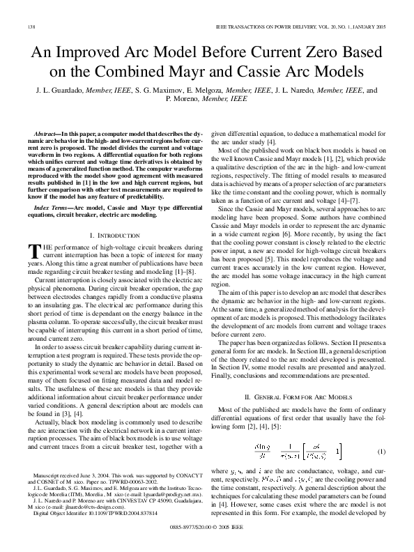 (PDF) An Improved Arc Model Before Current Zero Based on the Combined ...